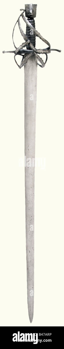A schiavona Italian, circa 1570, A slender, double-edged blade with a ...