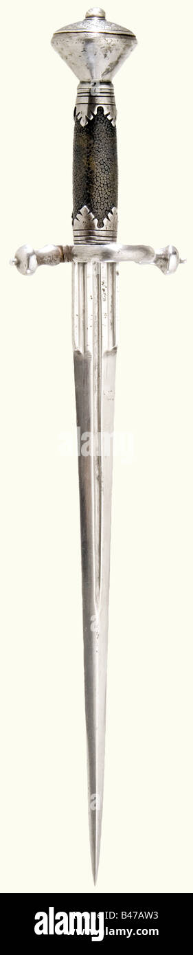 A left-hand dagger, decorated in silver, Saxony, circa 1570 Blade with ...
