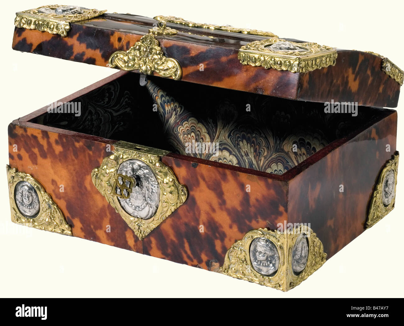 A tortoise shell casket, France, circa 1680 A rectangular wooden casket ...