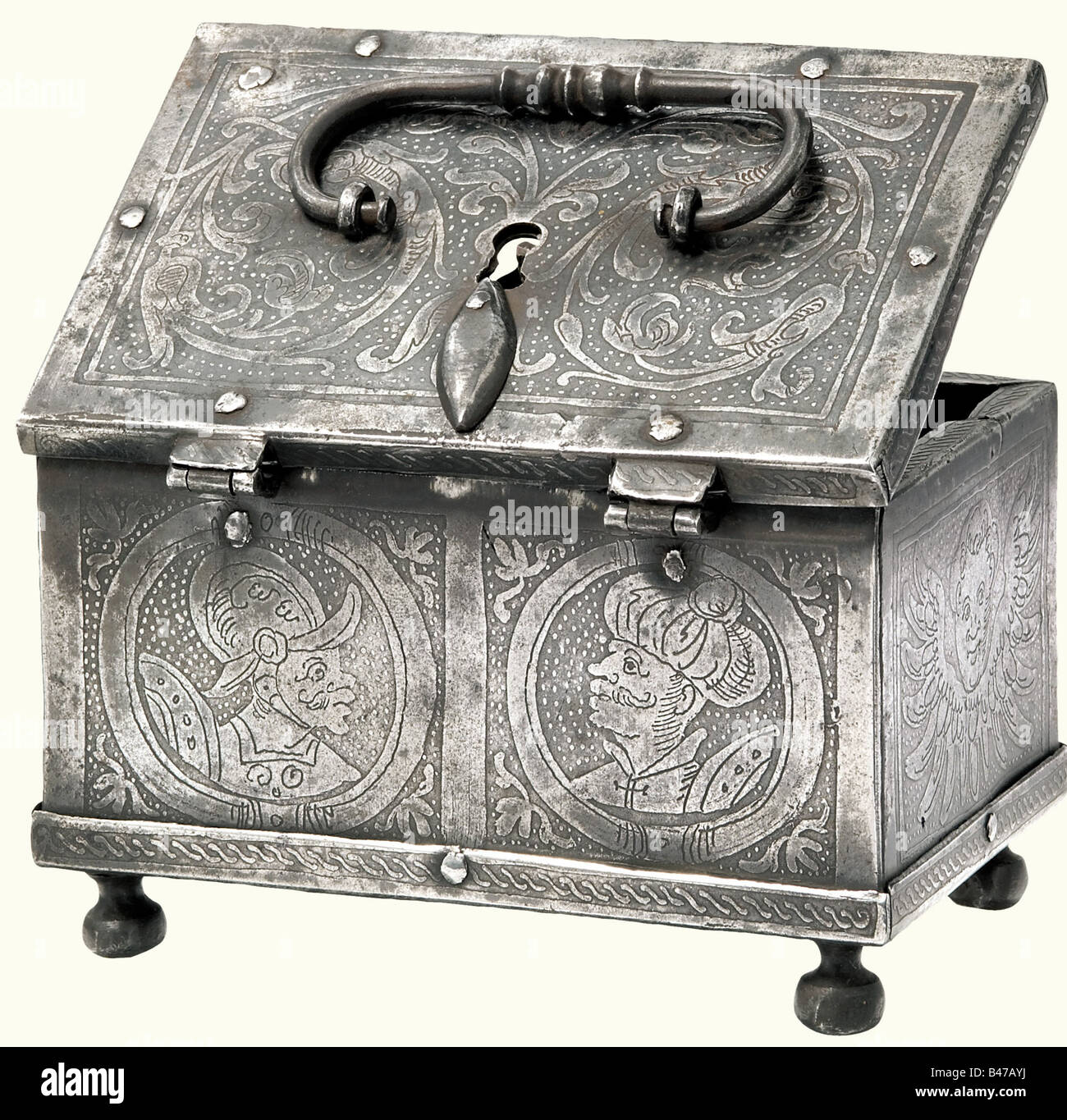 An etched iron casket, Southern German, presumably Nuremberg, circa ...
