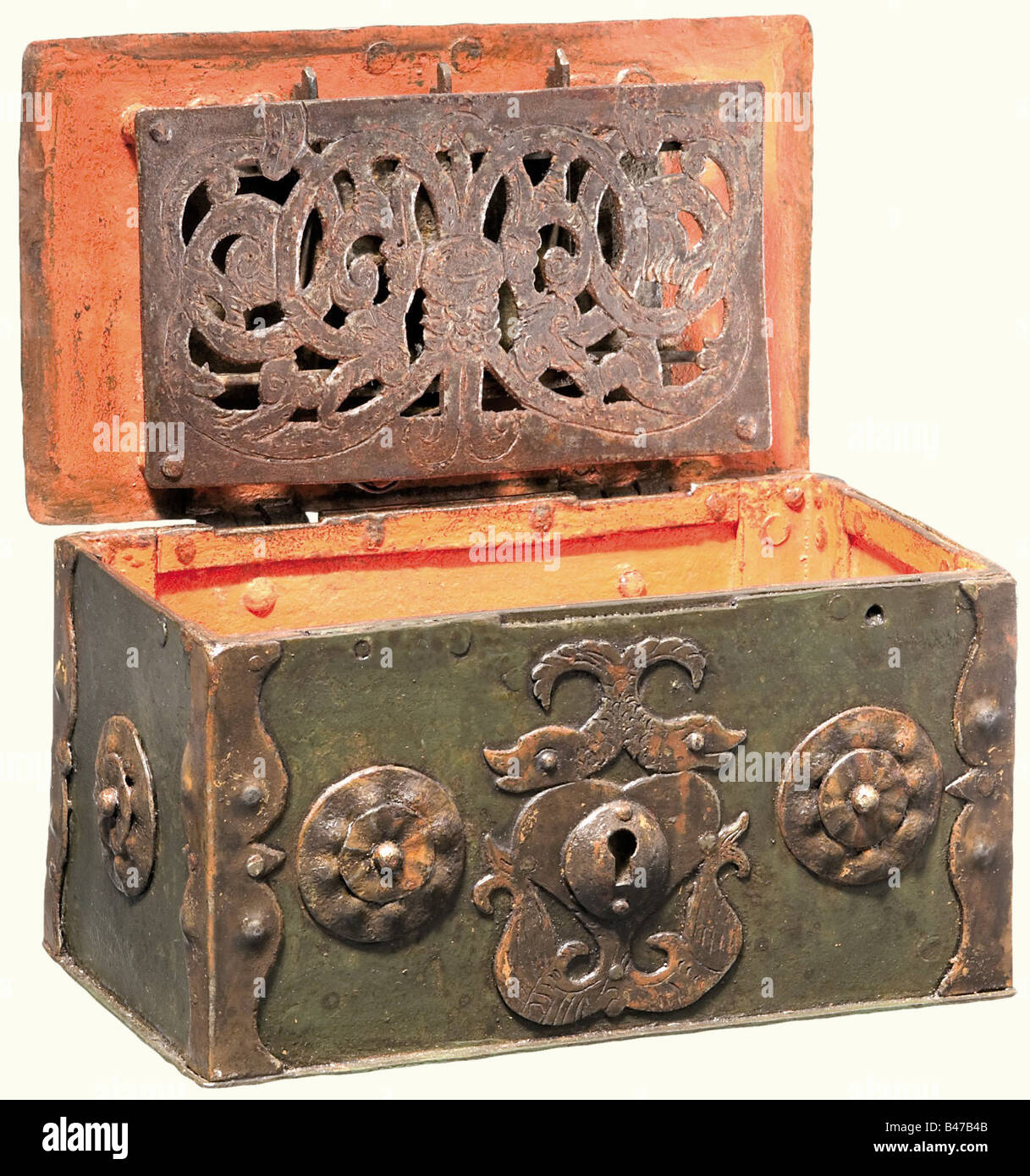 An iron chest, German, 2nd half of the 17th century Rectangular casket ...