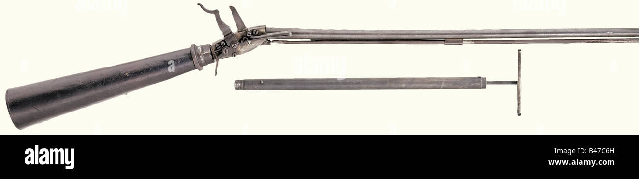 Wind gun with pump, German(?), circa 1800. The round barrel with smooth ...