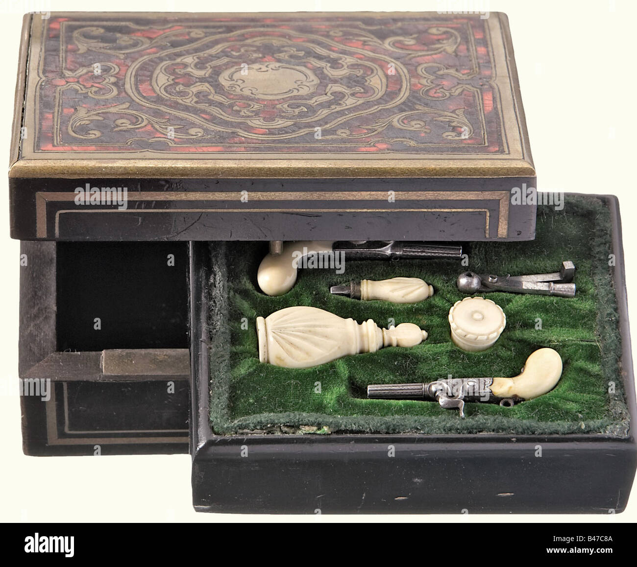 A cased pair of miniature percussion pistols, presumably circa 1900 ...