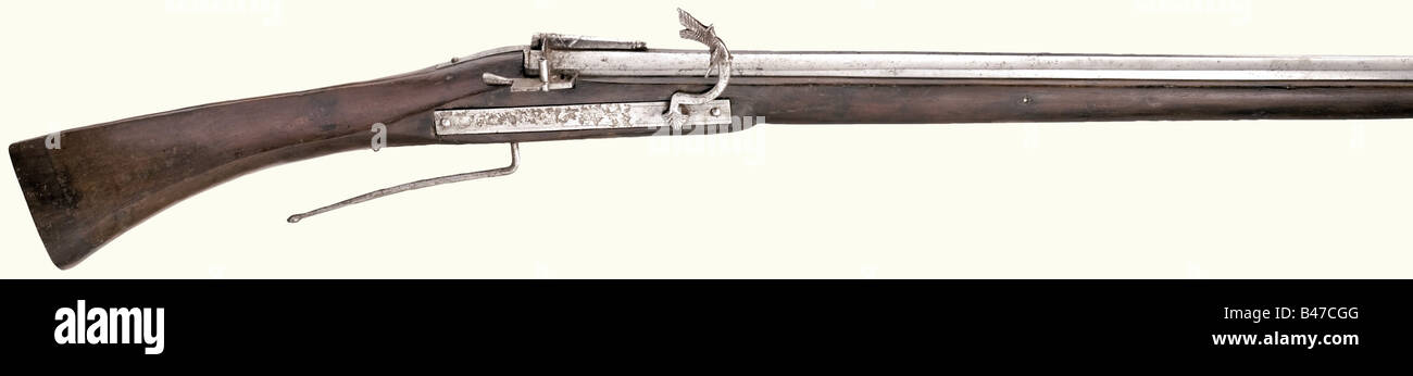 A matchlock musket, Italy(?), circa 1600. Heavy, octagonal barrel with ...