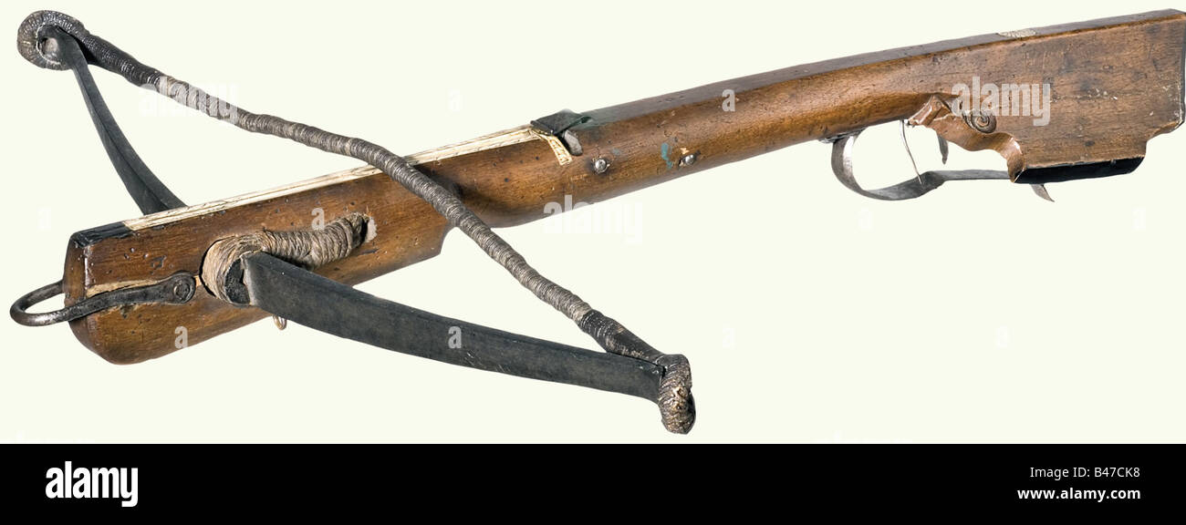 A Saxon hunting/sport crossbow, circa 1740. Forged steel prod with a ...