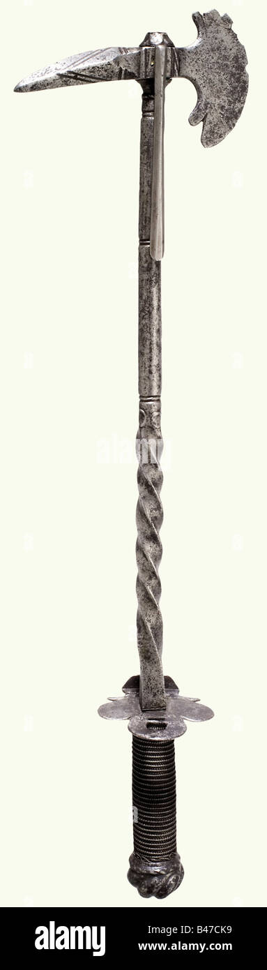A German battle axe, 1st half of the 17th century. Semi-circular ...