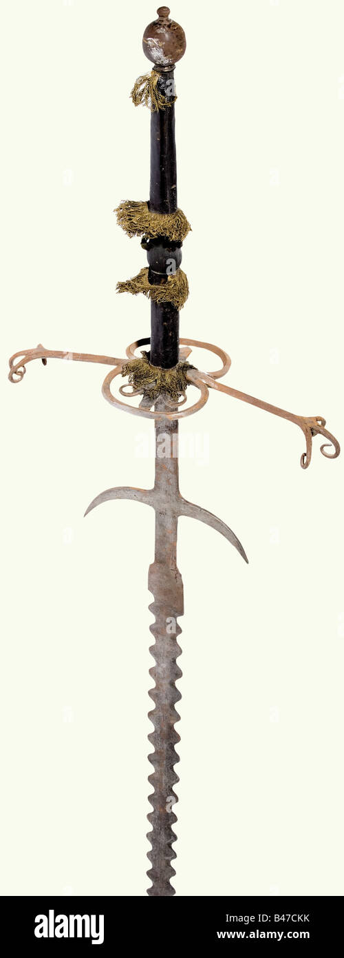 A two-handed flamberge, historical, reproduction using an original ...