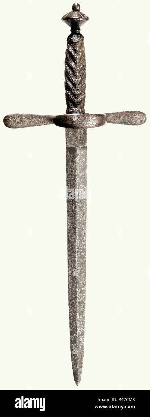 An Italian left-hand dagger, circa 1600. Double-edged blade with ridges ...