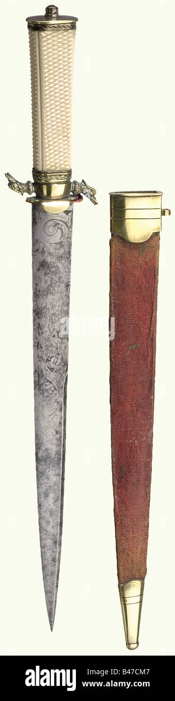 A German hunting dagger, circa 1800. Heavy single-edged blade with a ...