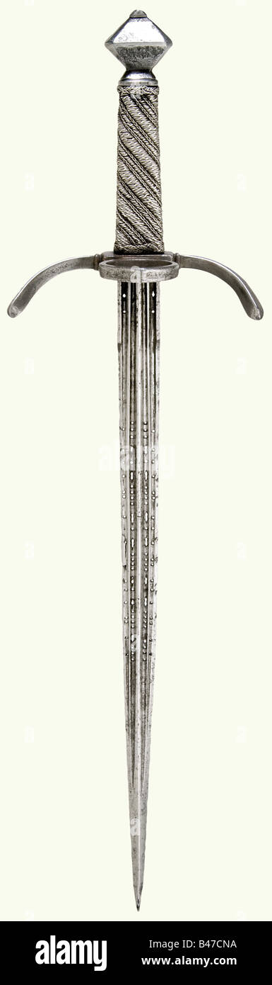 An Italian left-hand dagger, circa 1600. Slender thrusting blade with a ...