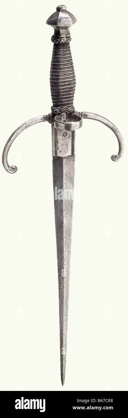 A German or Italian left hand dagger, circa 1600. Narrow ridged ...