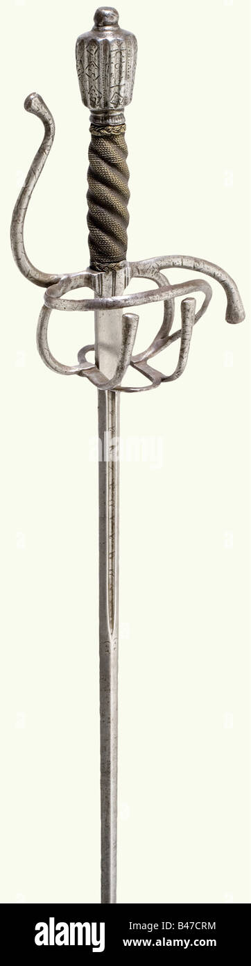 A German rapier, circa 1600. A slender, ridged thrusting blade, with ...