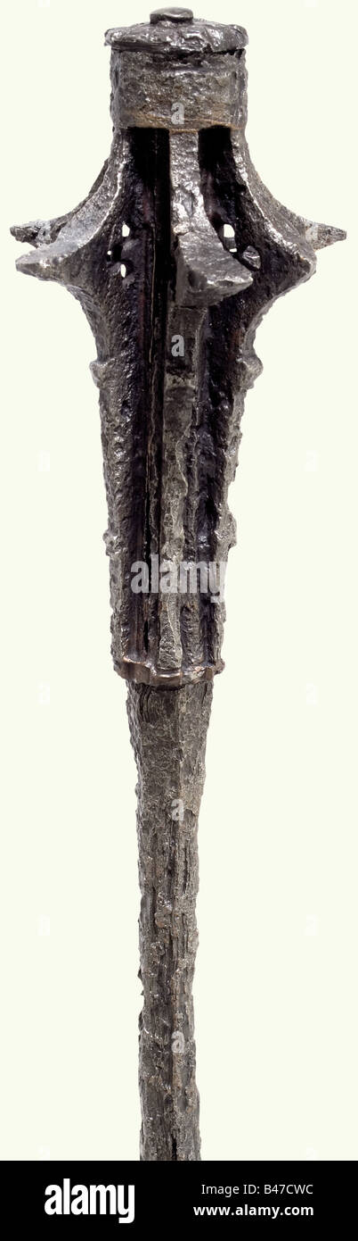 A Gothic mace, German, circa 1450. Forged iron. Head with six flanges ...