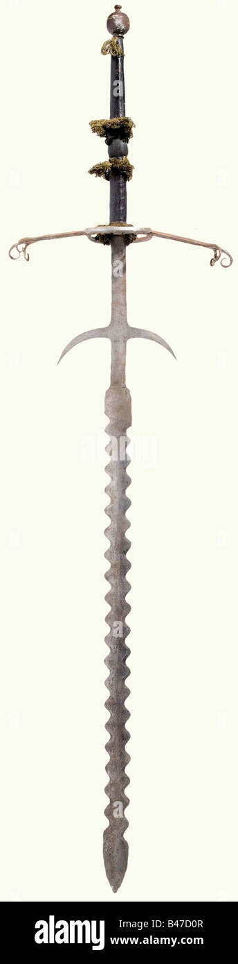 A two-handed flamberge, historical, reproduction using an original ...