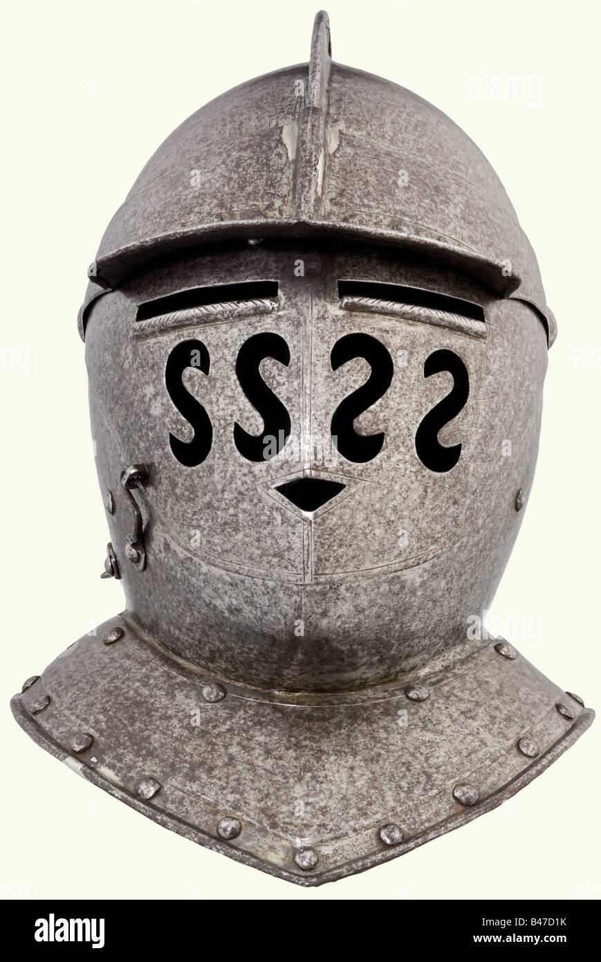 A German or Italian cuirassier burgonet, circa 1630. A two piece skull ...