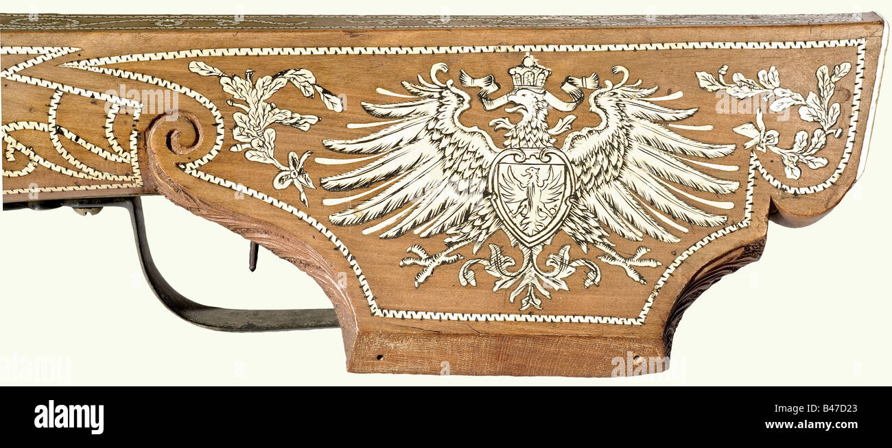 A German sporting crossbow, dated 1898. Massive steel prod with cord ...