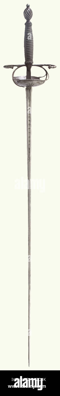 An Italian rapier, circa 1700. A thrusting blade with a diamond shaped ...