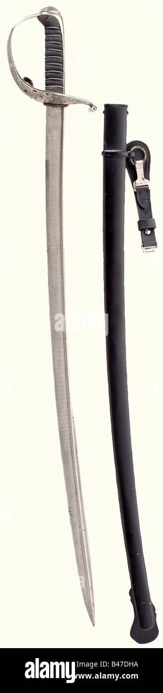 A model 1859 officer's sabre., Massive, forged Damascus, pipeback blade ...