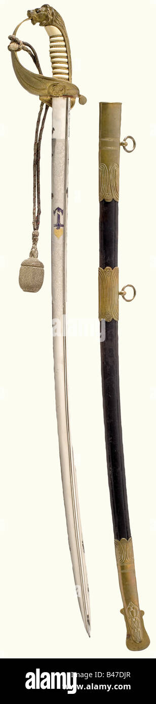 A fine sabre with ivory grip for officers., Nickel-plated pipe-backed ...