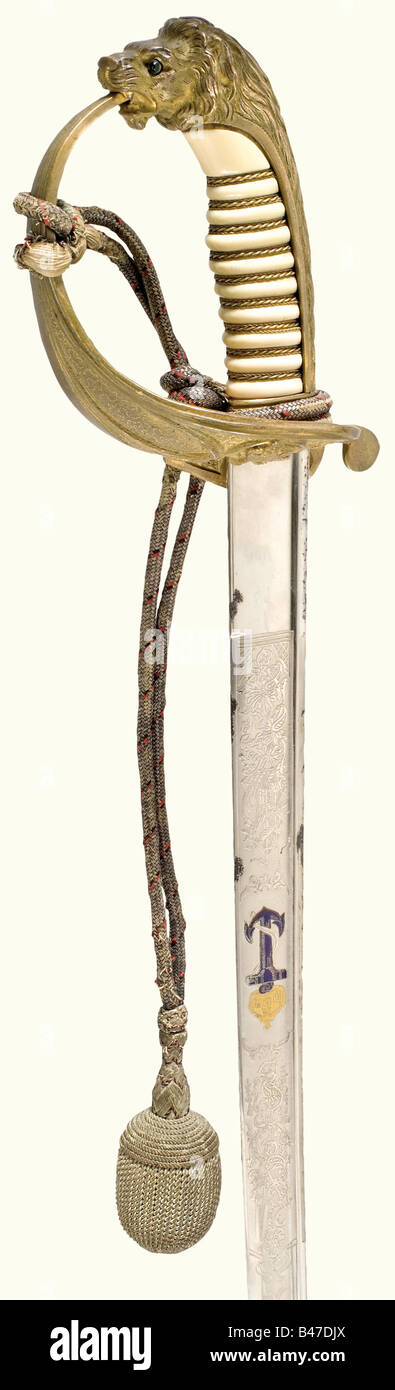 A fine sabre with ivory grip for officers., Nickel-plated pipe-backed ...