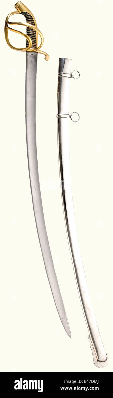 A model 1809 cavalry sabre., Slightly curved, single-edged blade with ...