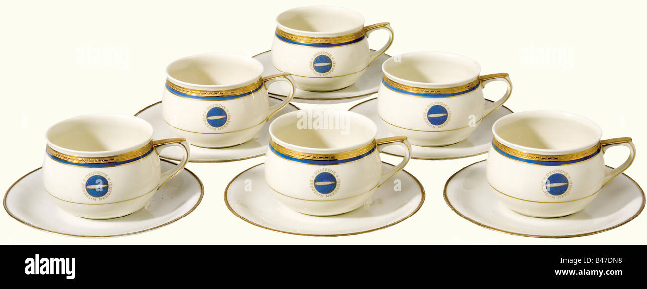 Six coffee cups with saucers, from the German Zeppelin Shipping Line ...