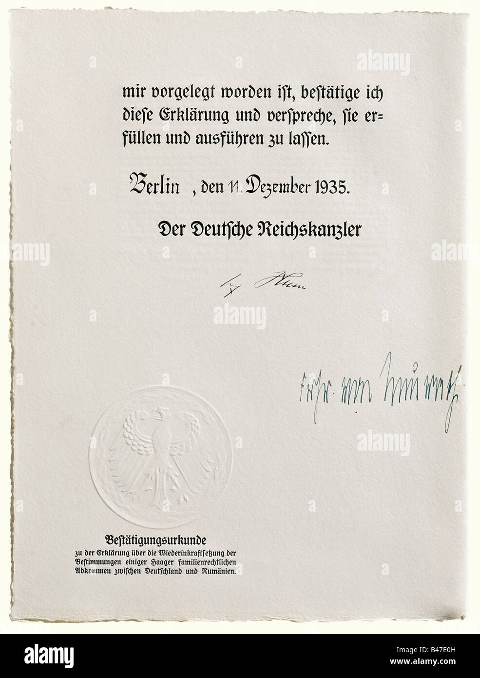 A ratification certificate, for the "Declaration of Resumption of ...