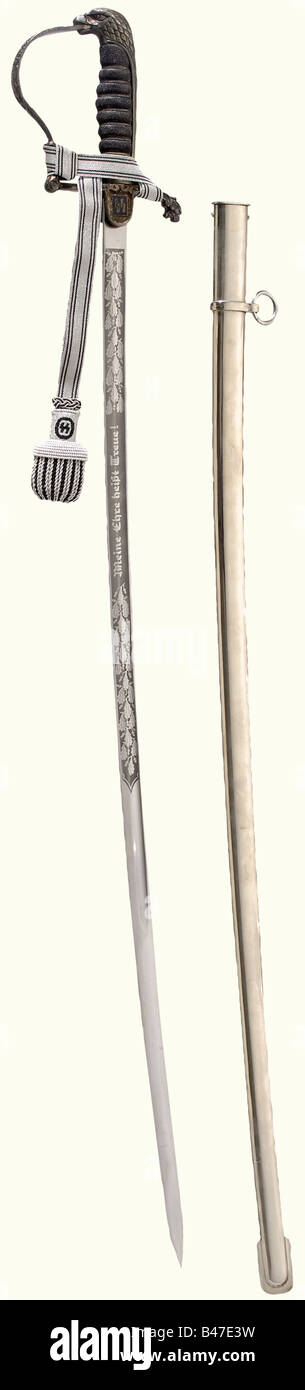 An eagle's head sabre for an SS officer., Curved nickel-plated blade ...