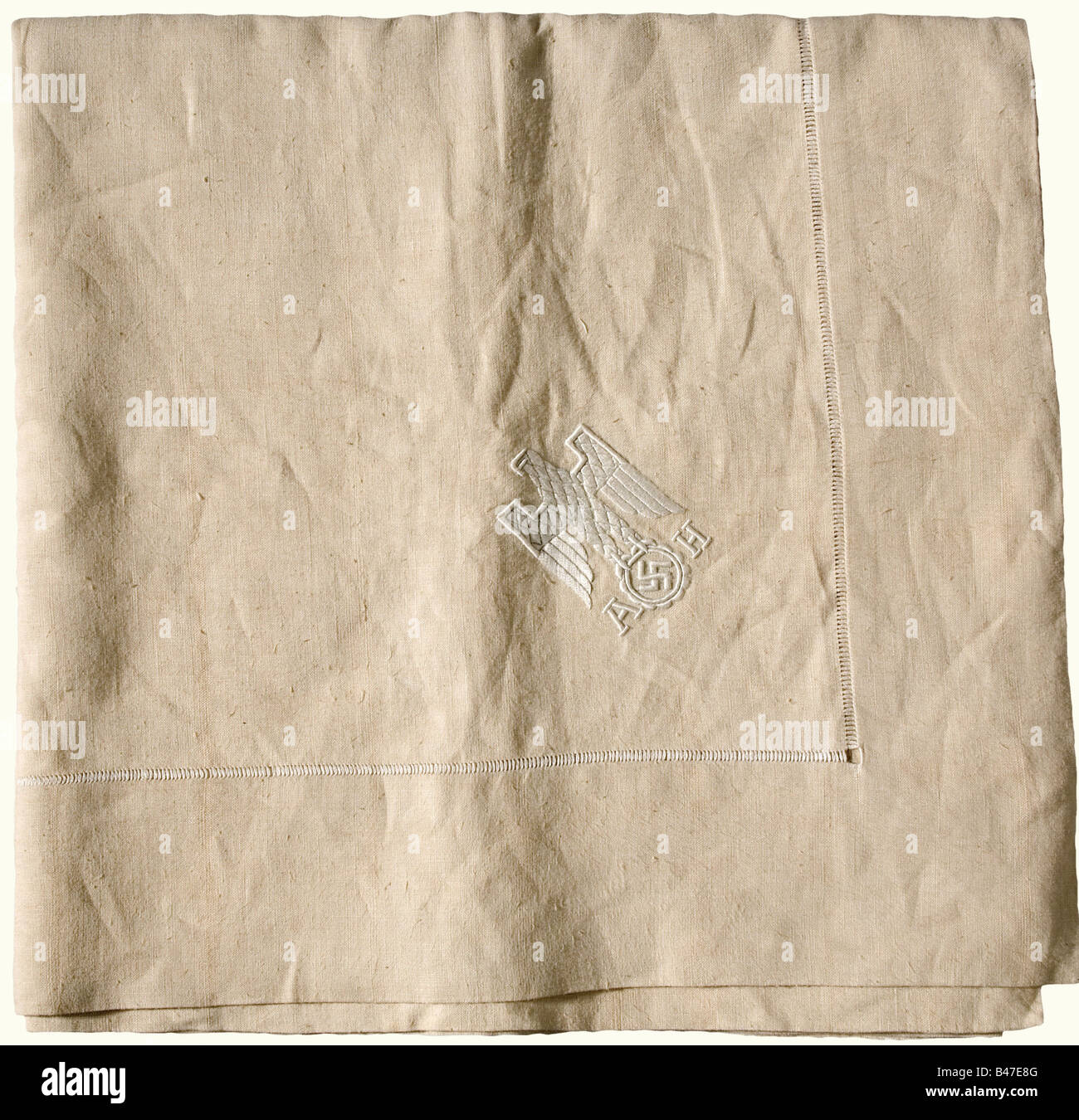 Adolf Hitler - tablecloth, from the Kehlsteinhaus. Cream coloured linen ...