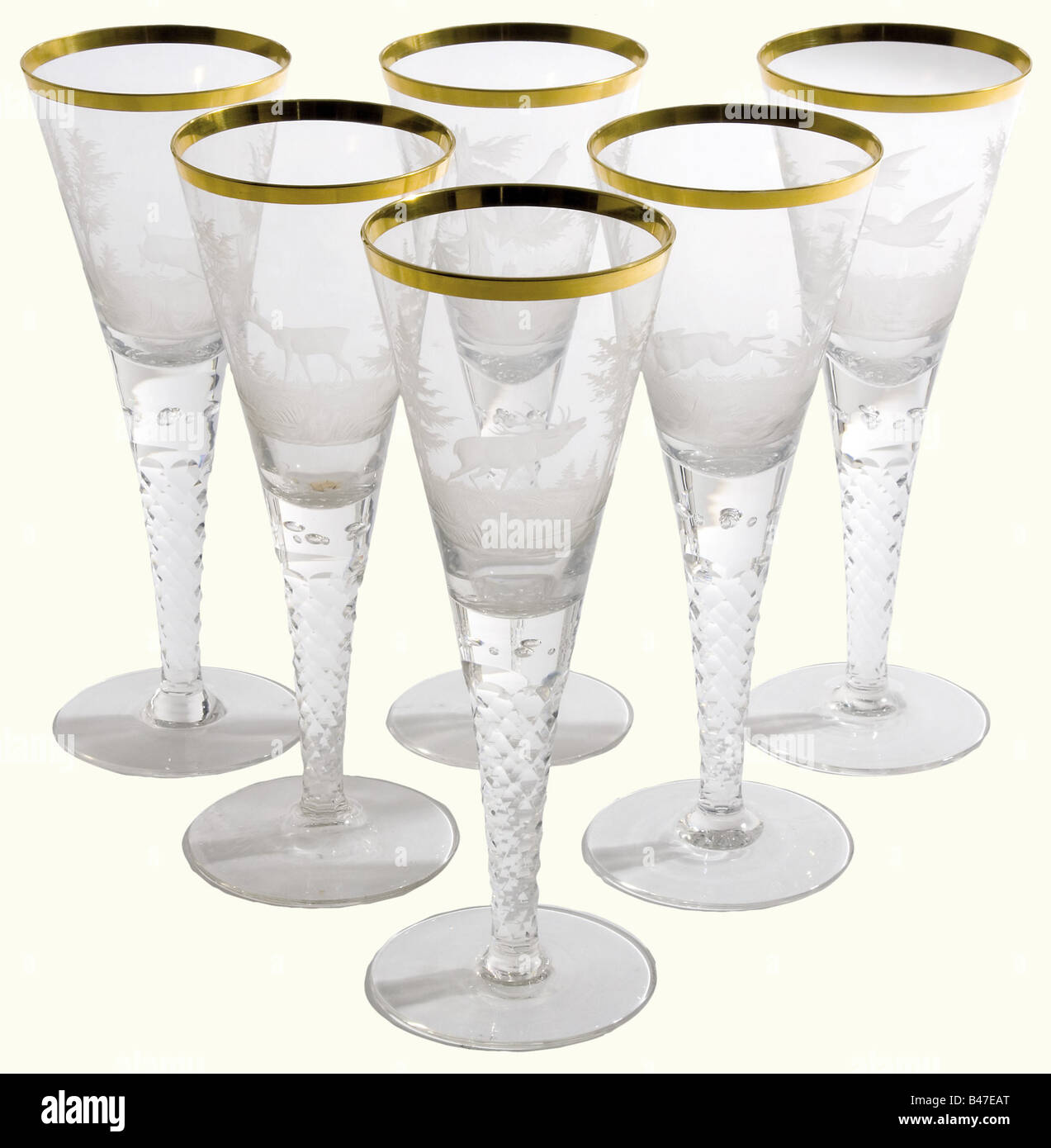 Hermann Göring - six glass goblets., Cut lead crystal with a golden rim ...