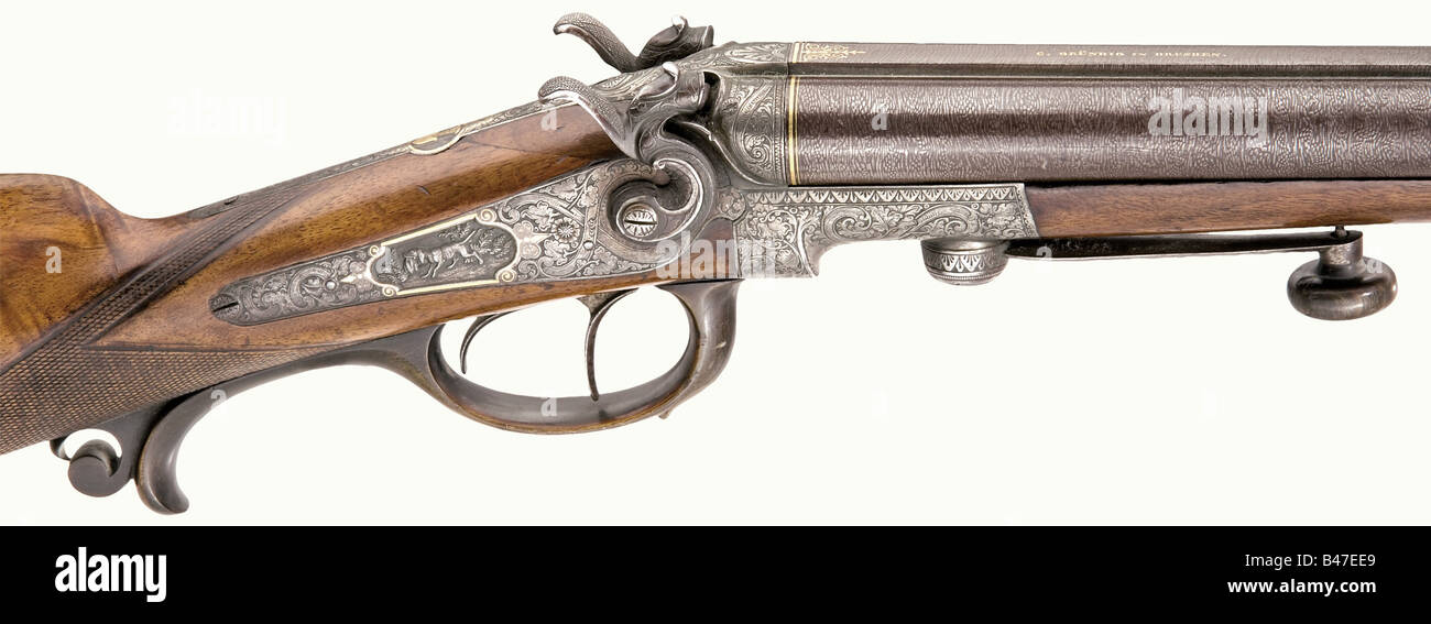 A double-barrelled shotgun, C. Gründig, Dresden, circa 1870. The ...