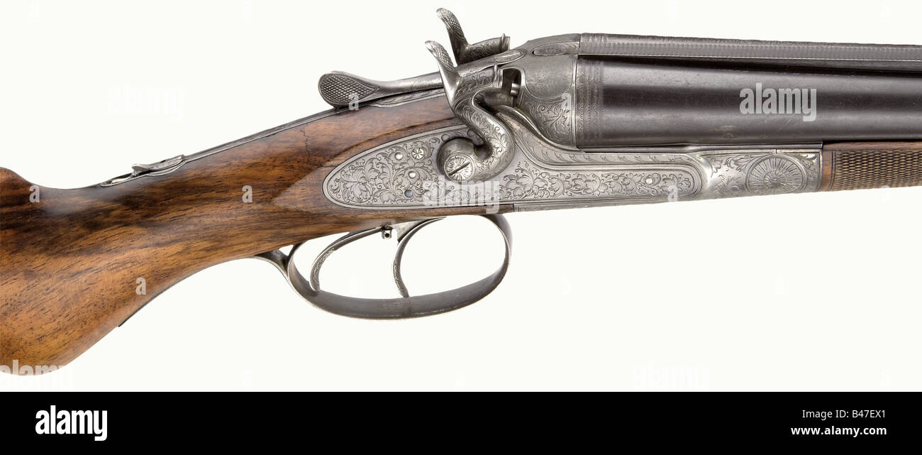 A rifle/shotgun with visible hammers, Sauer and Son, circa 1910. Rifle ...