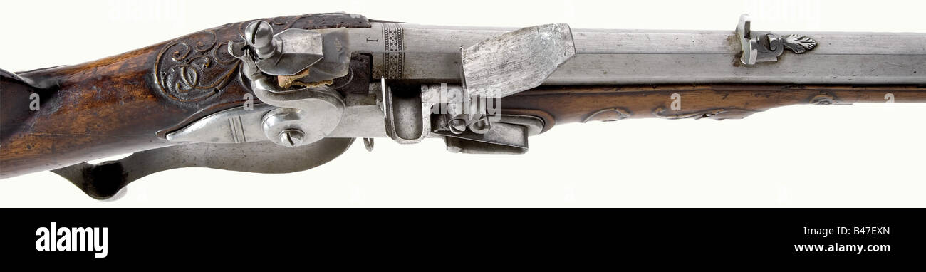 A German flintlock "Stutzen" (short rifle), circa 1700. Octagonal ...