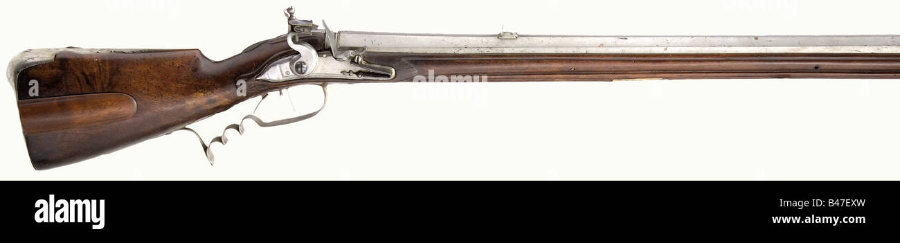 A heavy flintlock rifle, German, circa 1720. Heavy octagonal barrel ...