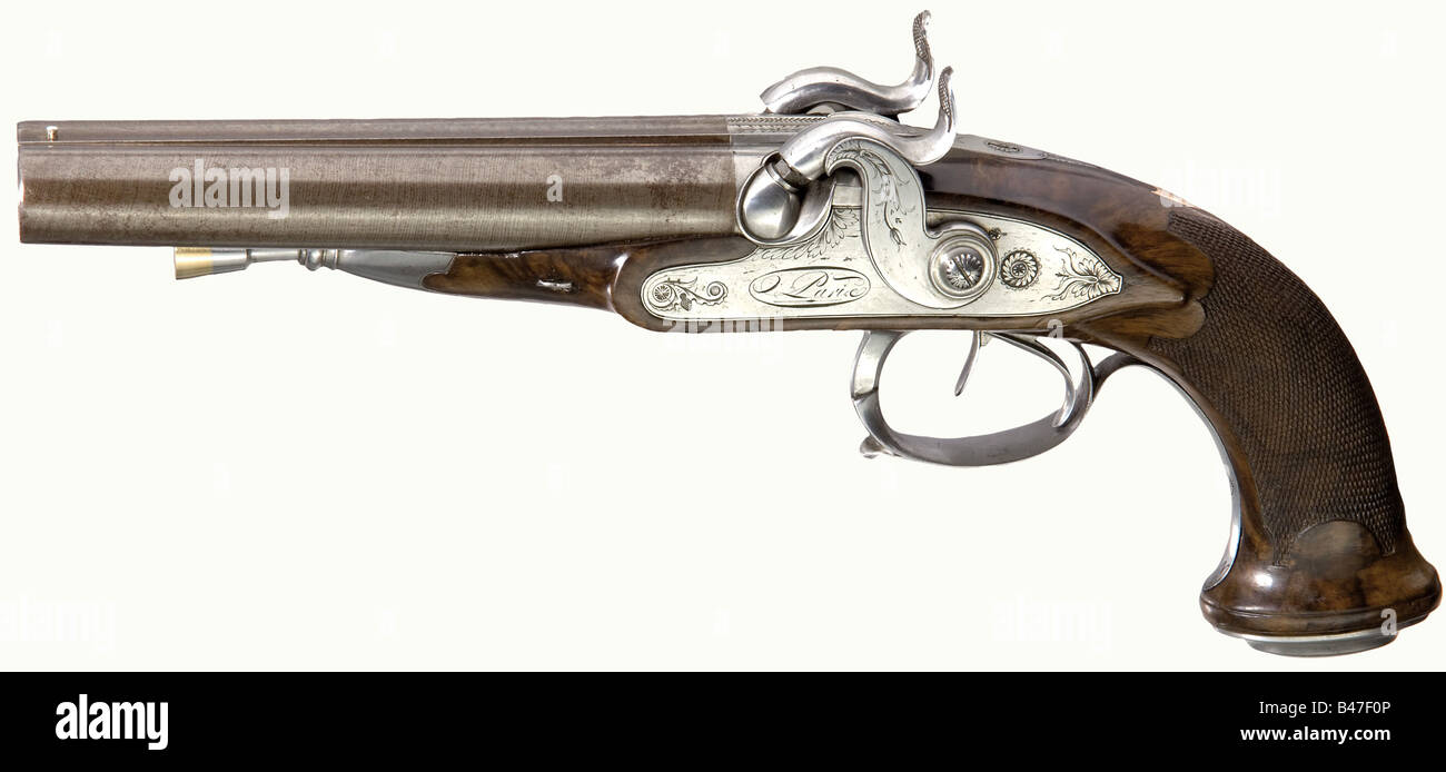 A pair of double-barrelled percussion pistols, Stelen at Paris, circa ...