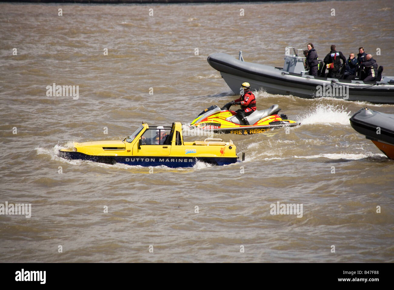 Dutton Mariner amphibian car on the Mersey river, Liverpool at the ...