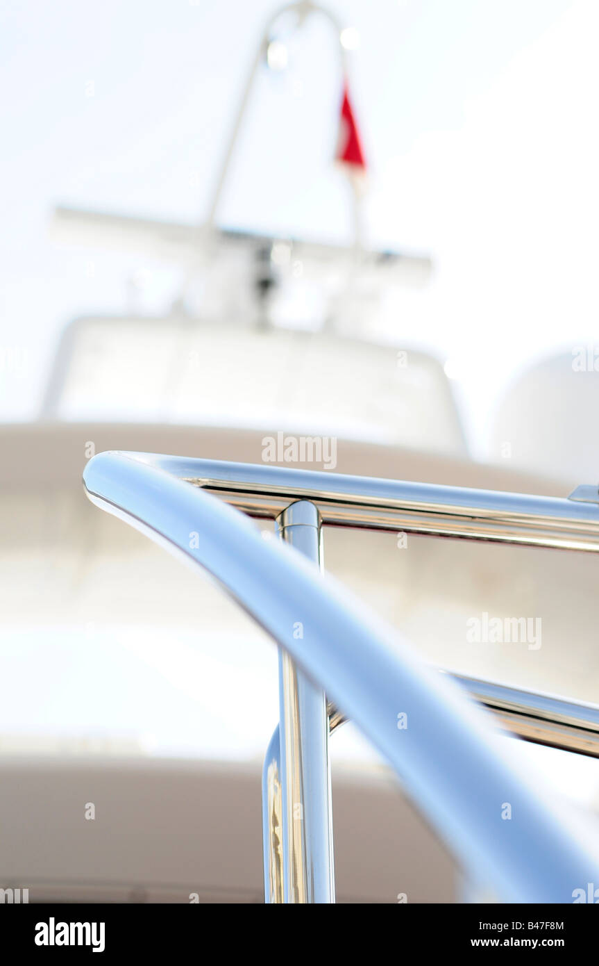 Detail of a chrome hand rail on board a super yacht. Picture by Patrick ...