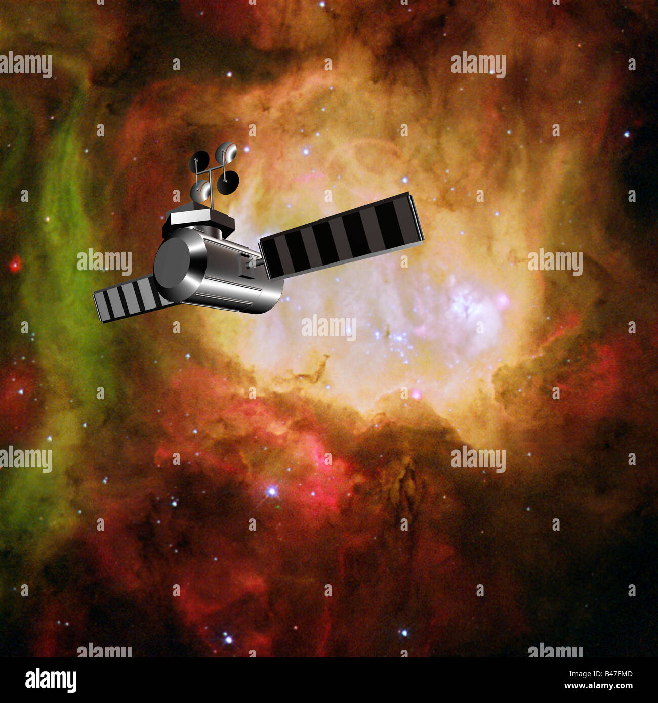 computer generated space vehicle flying toward a galaxy Stock Photo - Alamy