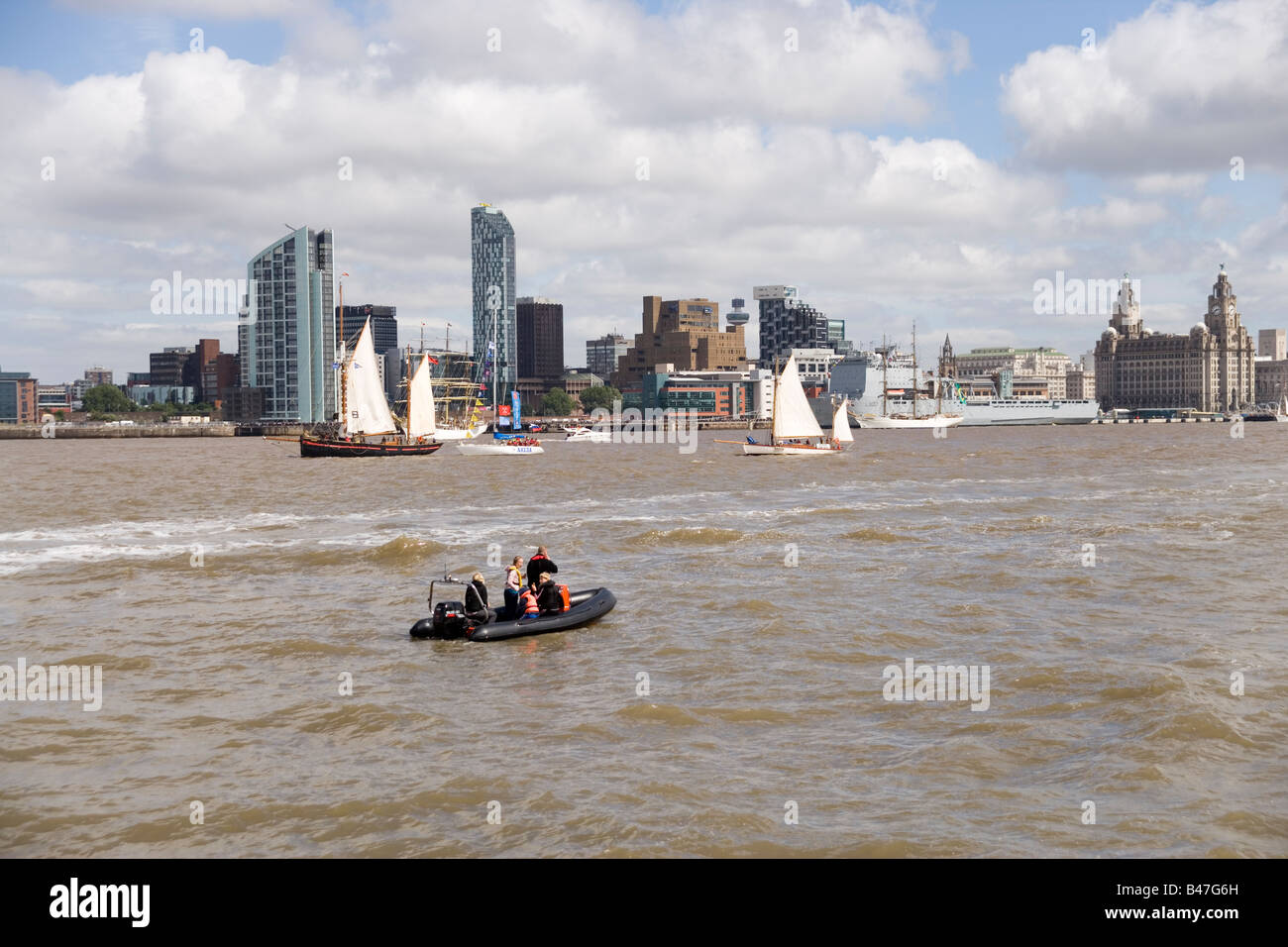 The Tall ships Parade of sail passing the Liver Building and Central ...