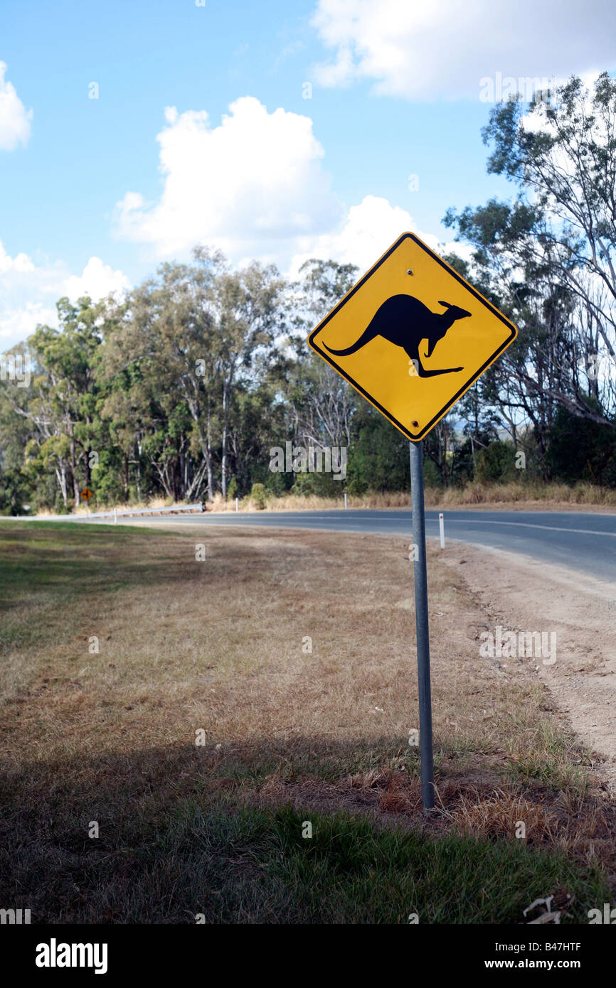 kangaroo warning sign, roadside Australia Stock Photo - Alamy