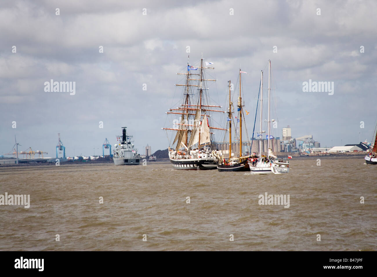HMS Argyll leading the Tall Ship Parade down the Mersey with the ...
