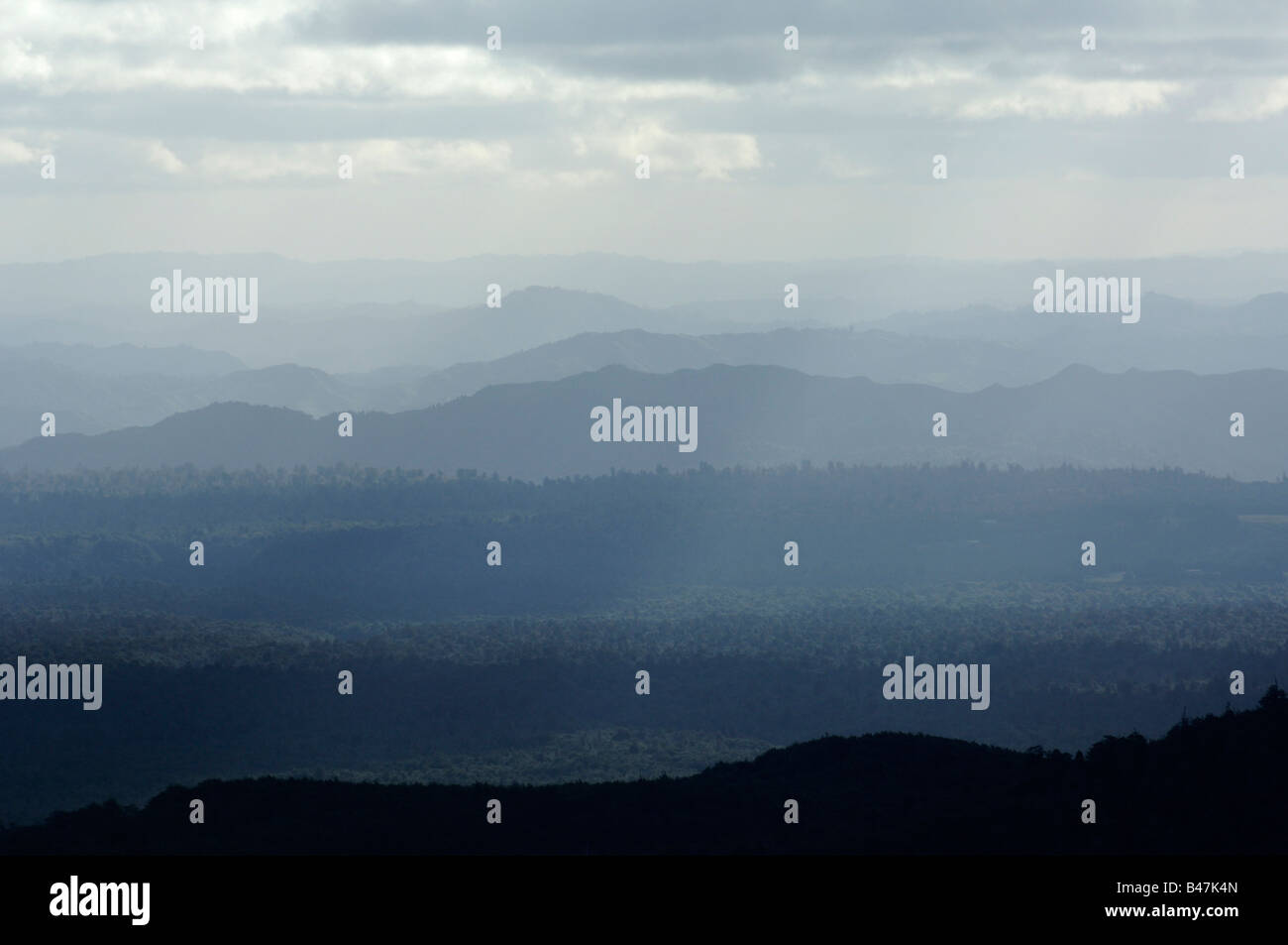 Landscape image where atmospheric conditions diffuses the most distant ...