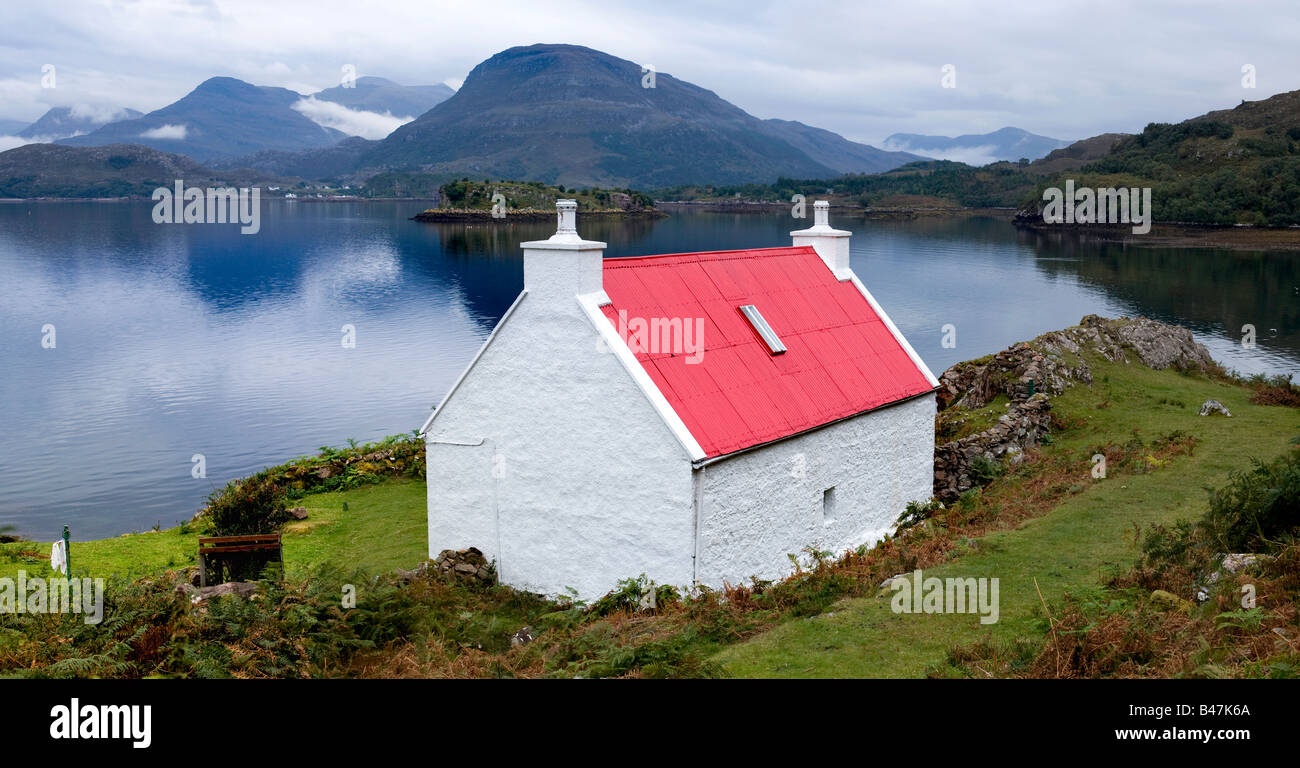 Red Roofed Cottage at Ardheslaig, view over Loch Shieldaig, near ...