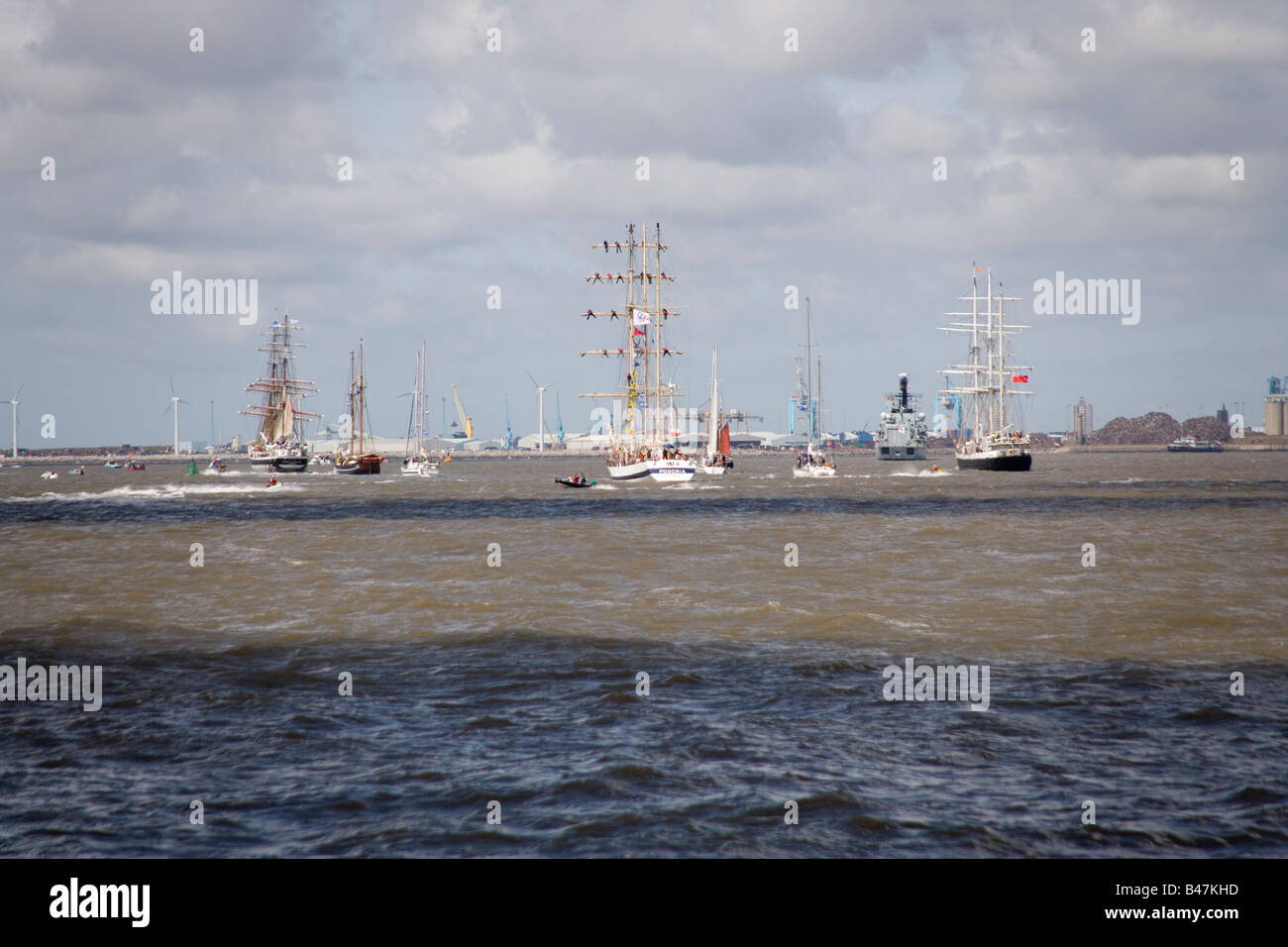 HMS Argyll leading the Tall Ship Parade down the Mersey with the ...