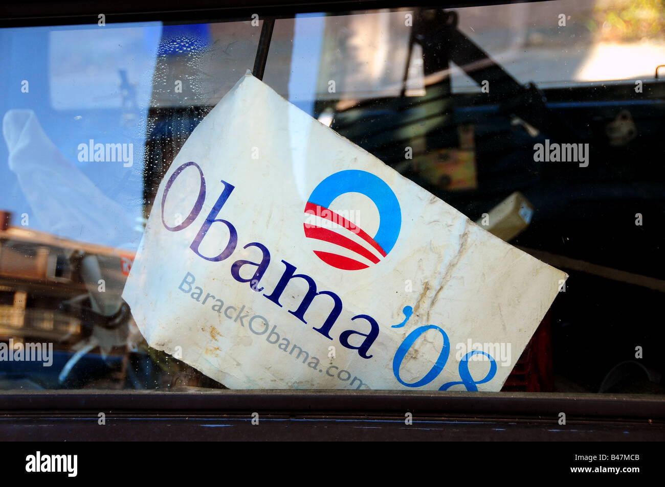 Barack Obama campaign poster in a car Stock Photo - Alamy