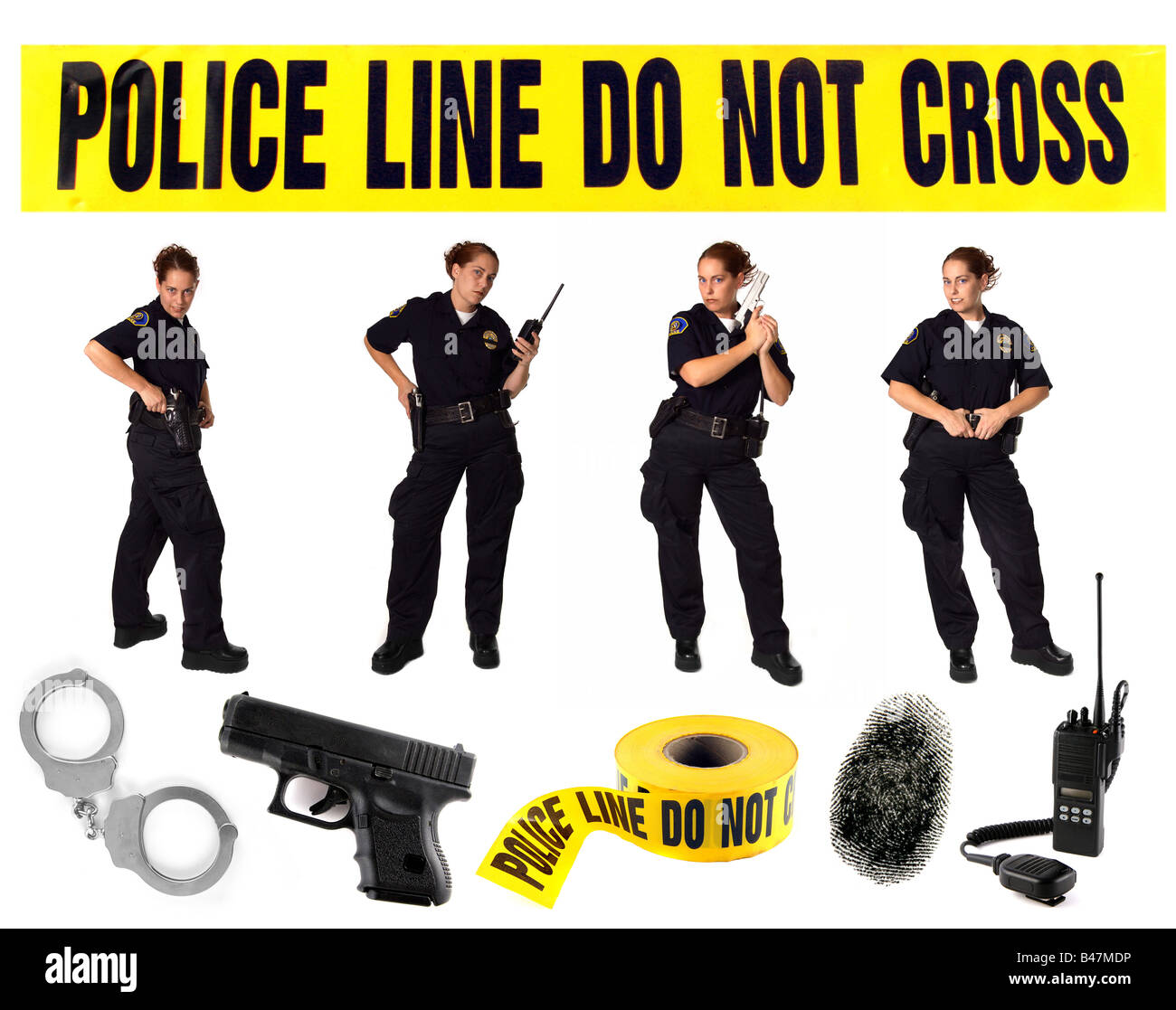 Multiple Poses of a Uniformed Police Officer on White With Misc Related ...