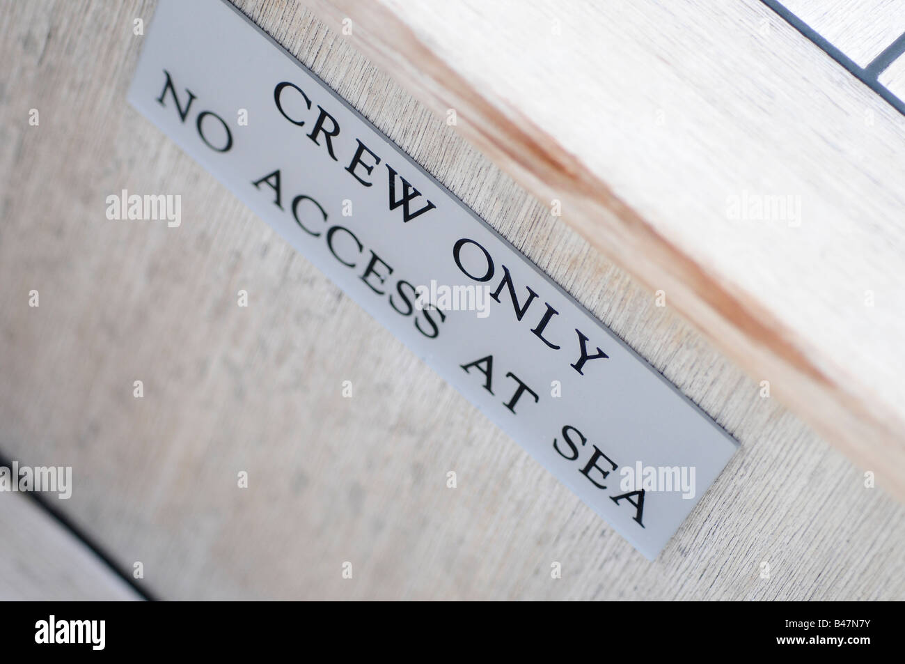 'Crew only no access at sea' sign on board a super yacht. Picture by ...