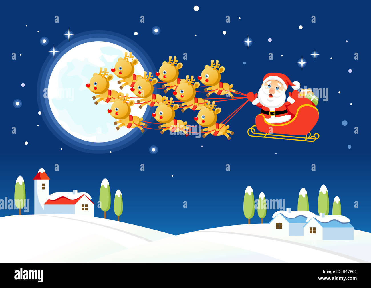 Santa Claus and Reindeers Stock Photo - Alamy