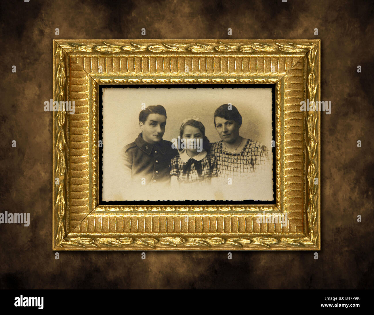 Antique Family Photo Framed on a Grunge Distressed Background Stock ...