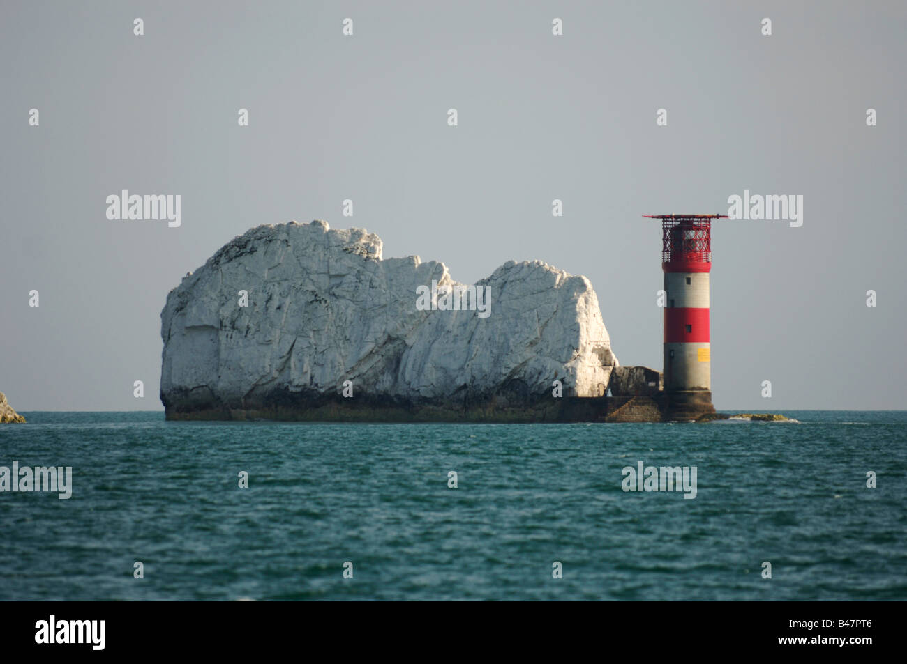 One of the Needles rocks and light house Isle of Wight England Stock ...